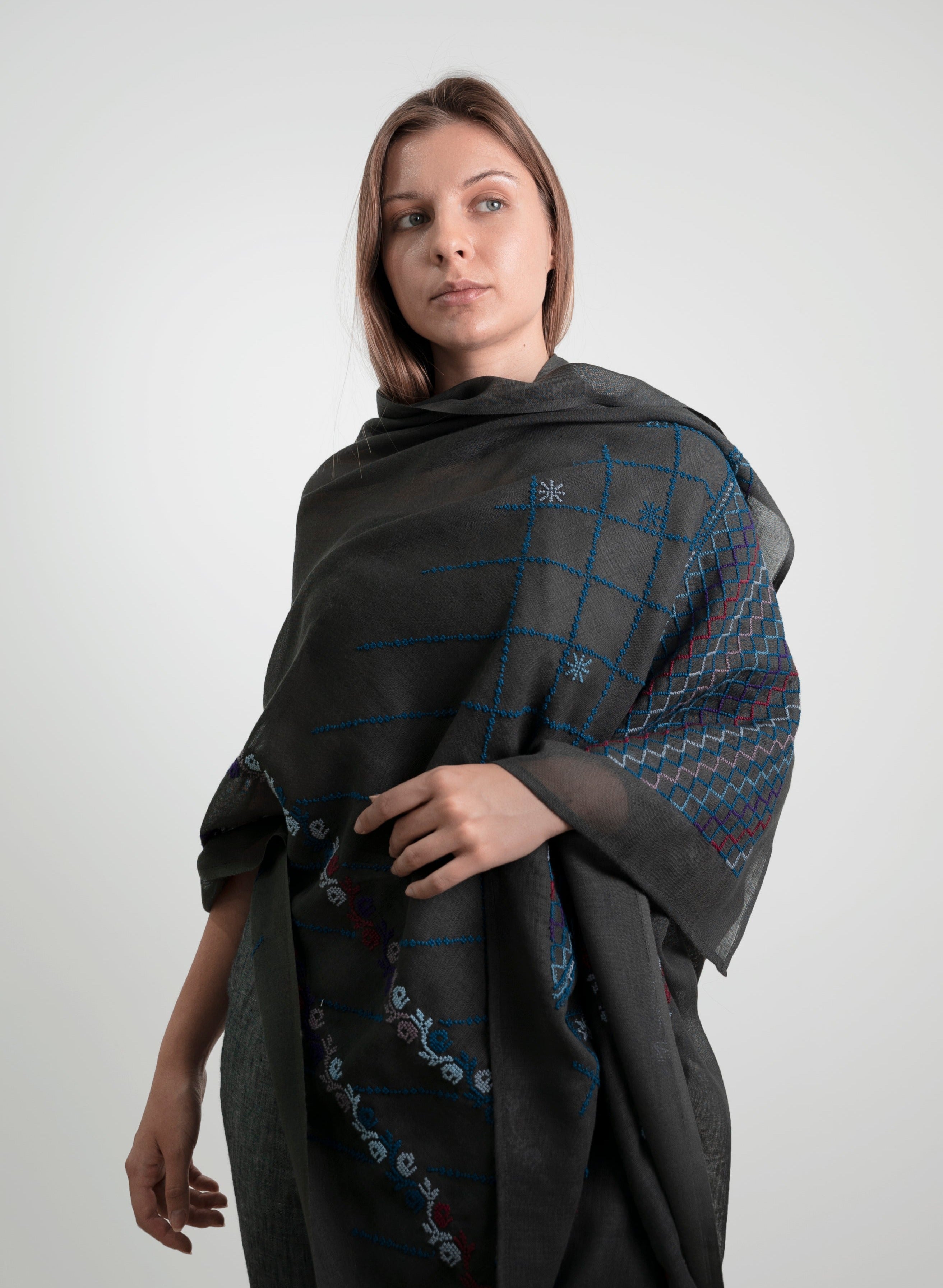 JOD 210.00 - 'Airy Fairy' Charcoal Shawl {JAFFA} – ramz.emboidery