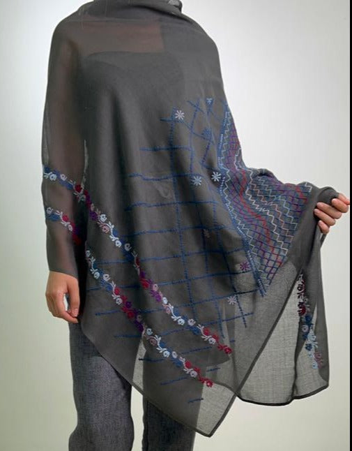 JOD 210.00 - 'Airy Fairy' Charcoal Shawl {JAFFA} – ramz.emboidery